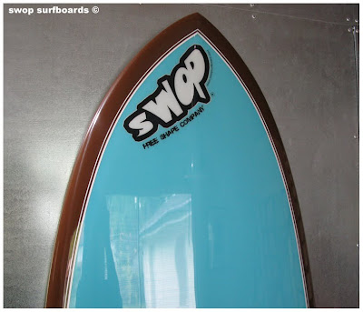 swop surfboards: TURQUOISE / BROWN FISH SURFBOARD