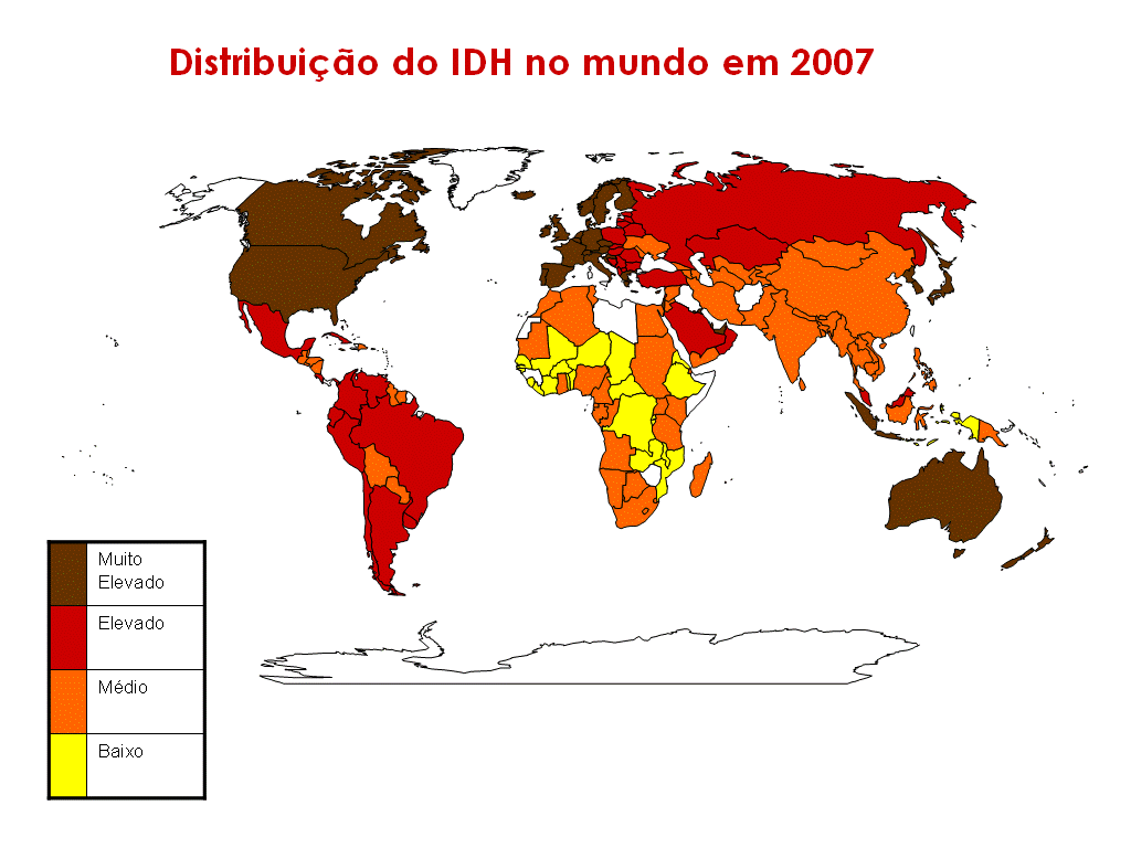 Distribuição do IDH no mundo em 2007 :: Joana