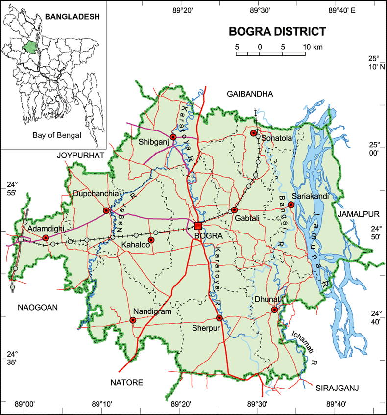 Maps of Bangladesh: Political Map of Bogra District