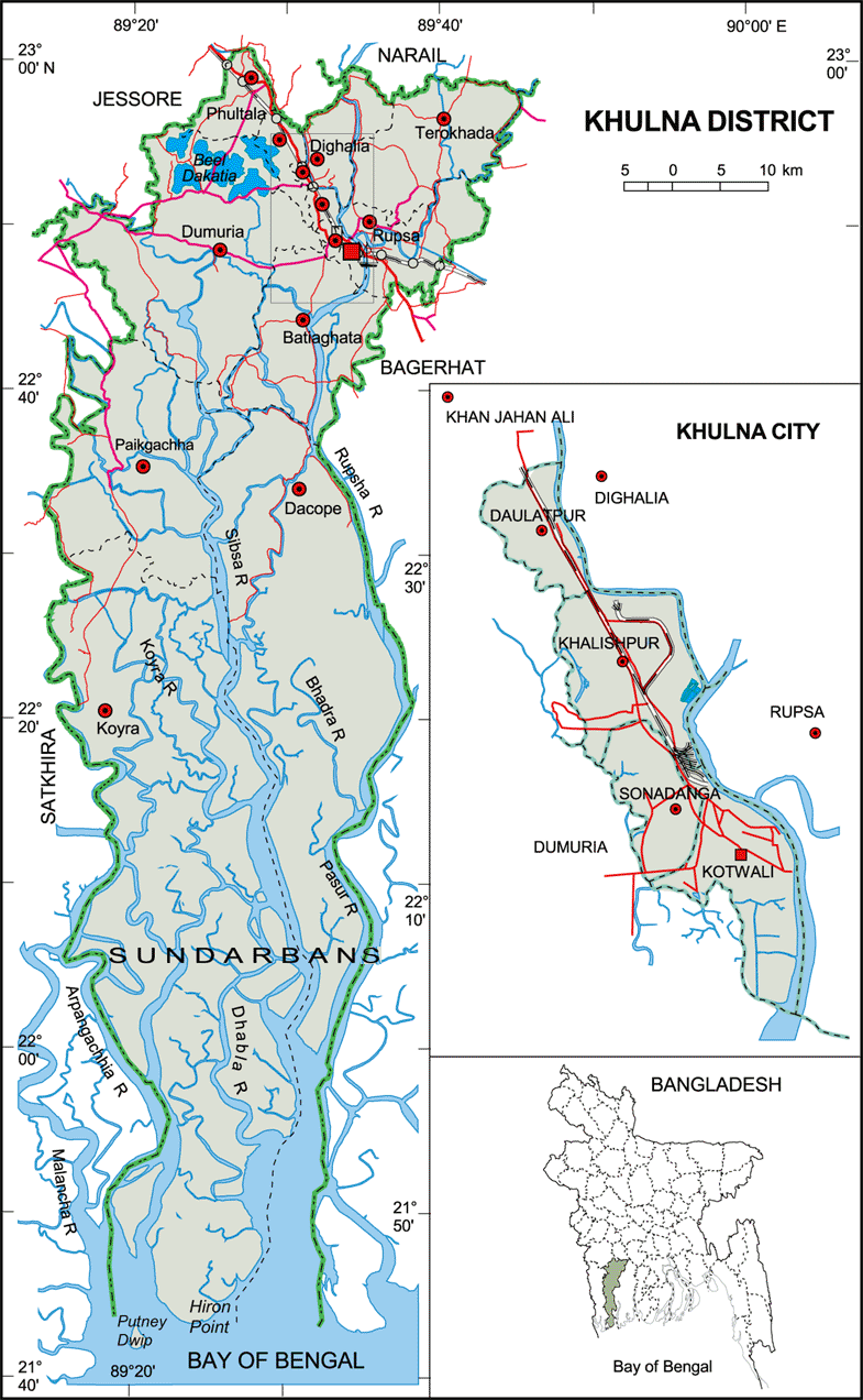 Maps of Bangladesh: Political Map of Khulna District