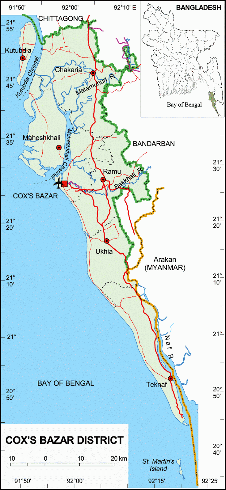 Maps of Bangladesh: Political Map of Cox's Bazar District
