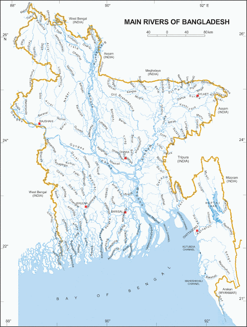 Maps of Bangladesh: Map Showing Main Rivers of Bangaldesh