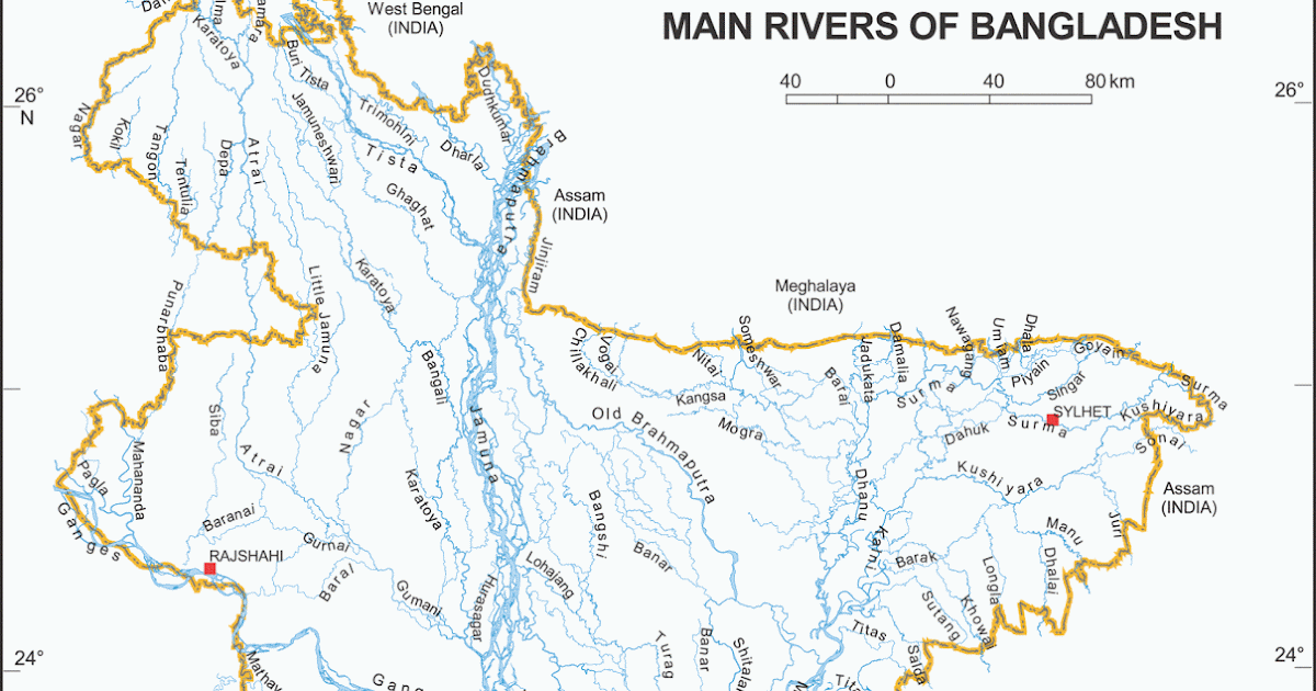 Maps of Bangladesh: Map Showing Main Rivers of Bangaldesh
