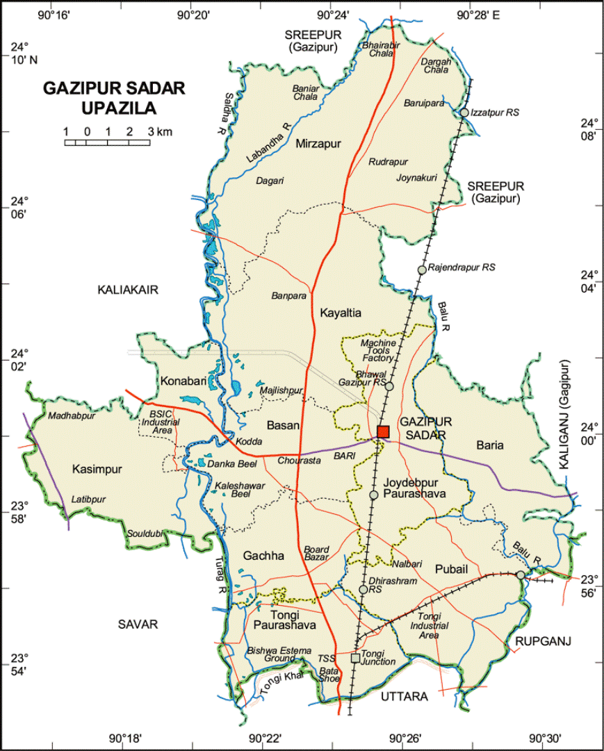 Maps of Bangladesh: Political Map of Gazipur Sadar Upazila