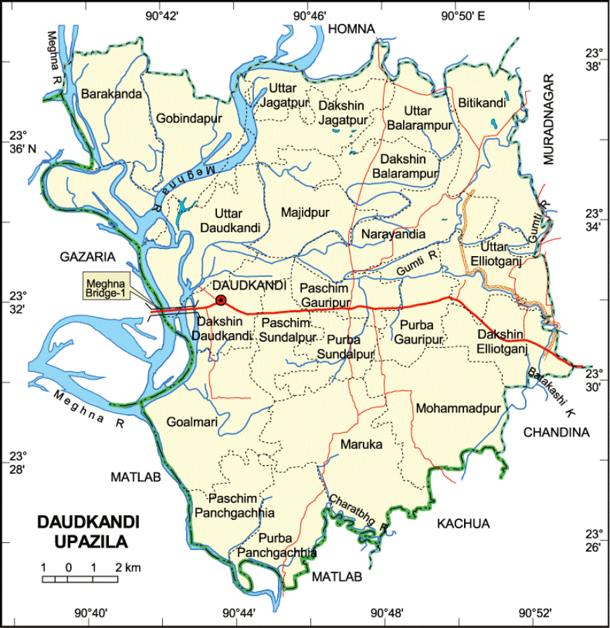 Maps of Bangladesh: Political Map of Daudkandi Upazila