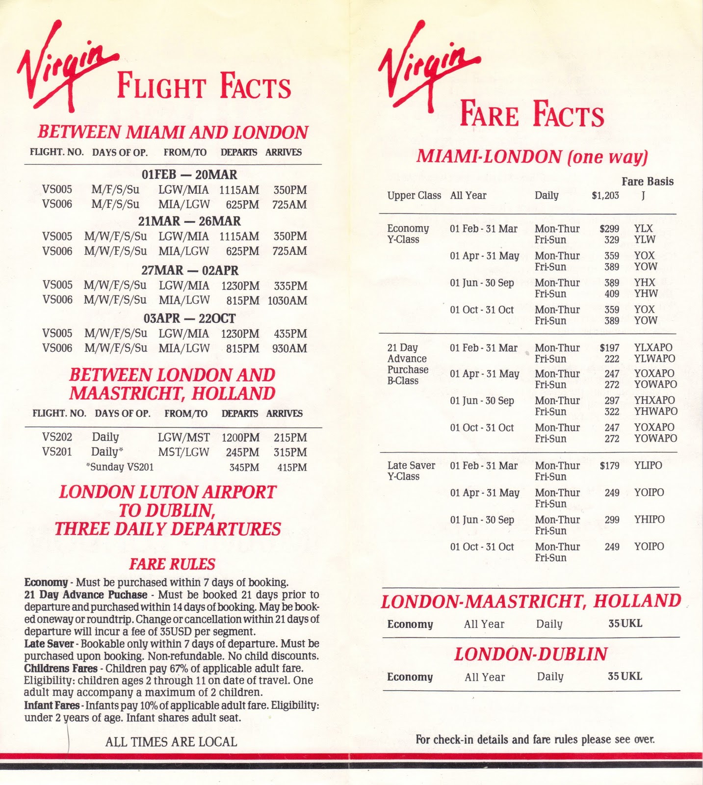 Airline memorabilia: Virgin Atlantic (1988),Miami