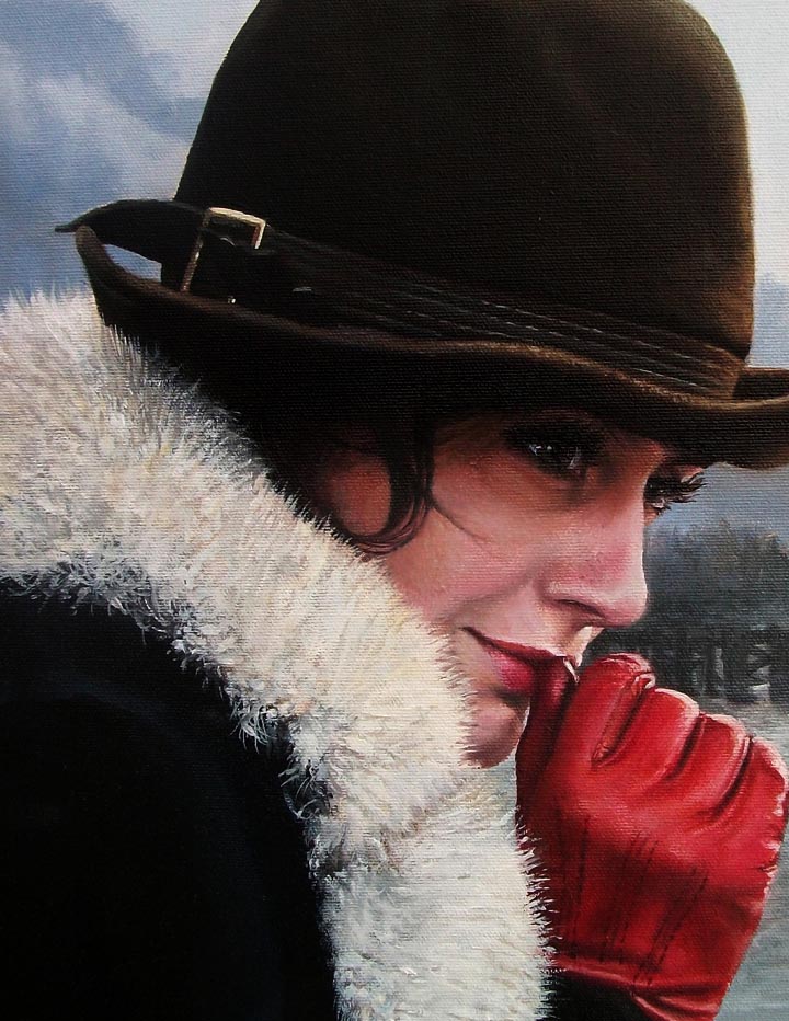 Art of Christopher Pew: Woman with red gloves - 24" X 30" Oil on canvas