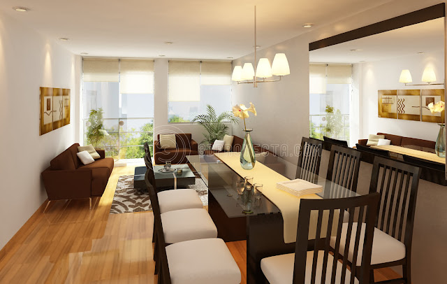 Vistas en 3D fotorealista de sala comedor para proyecto inmobiliario ...