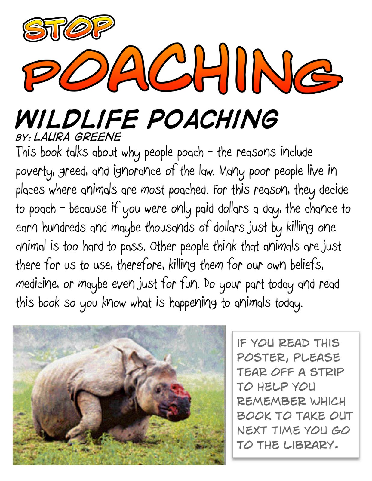 Cindy's Blog: Stop Poaching Poster
