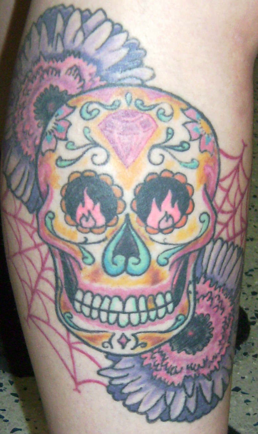 Tattoosday A Tattoo Blog Julis Right Calf A Sugar Skull And More