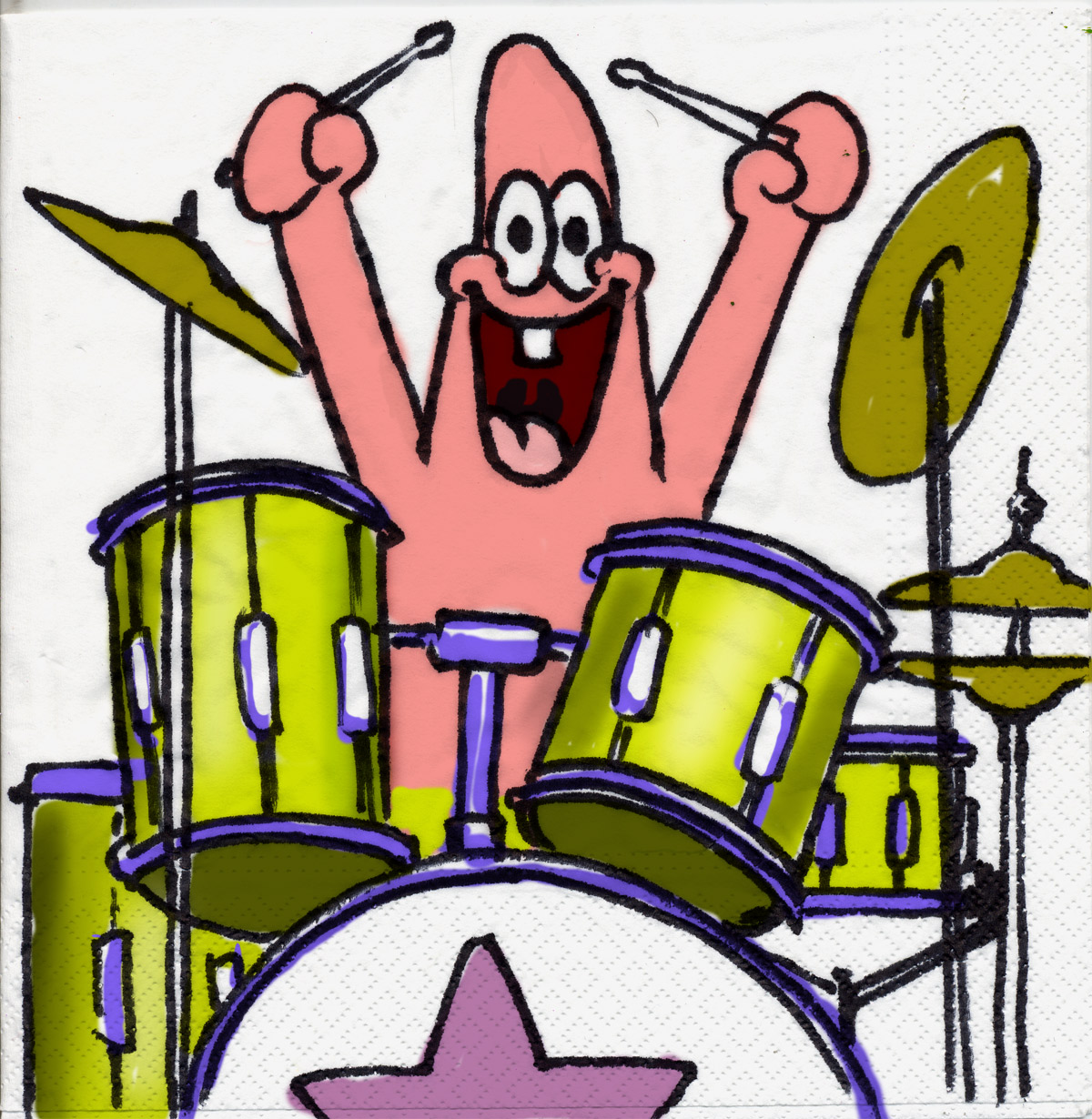 Lunch Napkin Art: Patrick Star on Drums