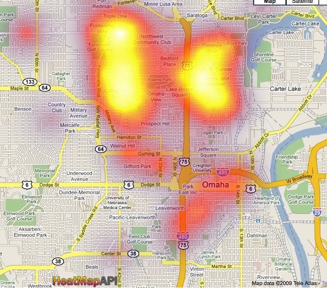 SpotCrime - The Public's Crime Map: Omaha Shootings Heat Map