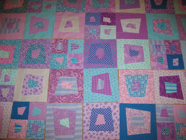~ Zany Quilter ~: Purple and Aqua wonky quad quilt...