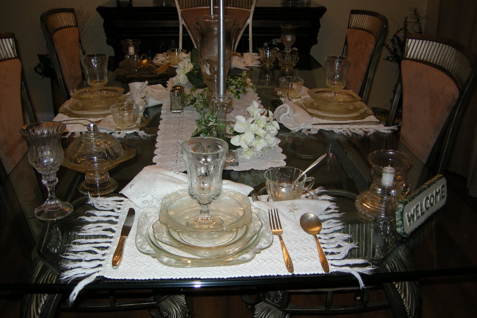 Domestic Diva At Work: 33rd Tablescape - Depression Glass Recollection