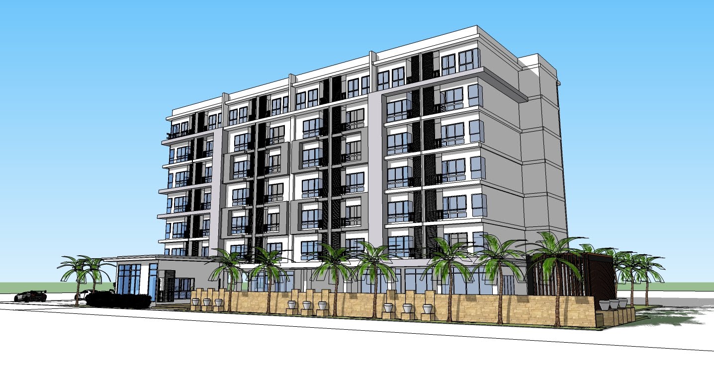 Architecture: Perspective condo 7 stories.