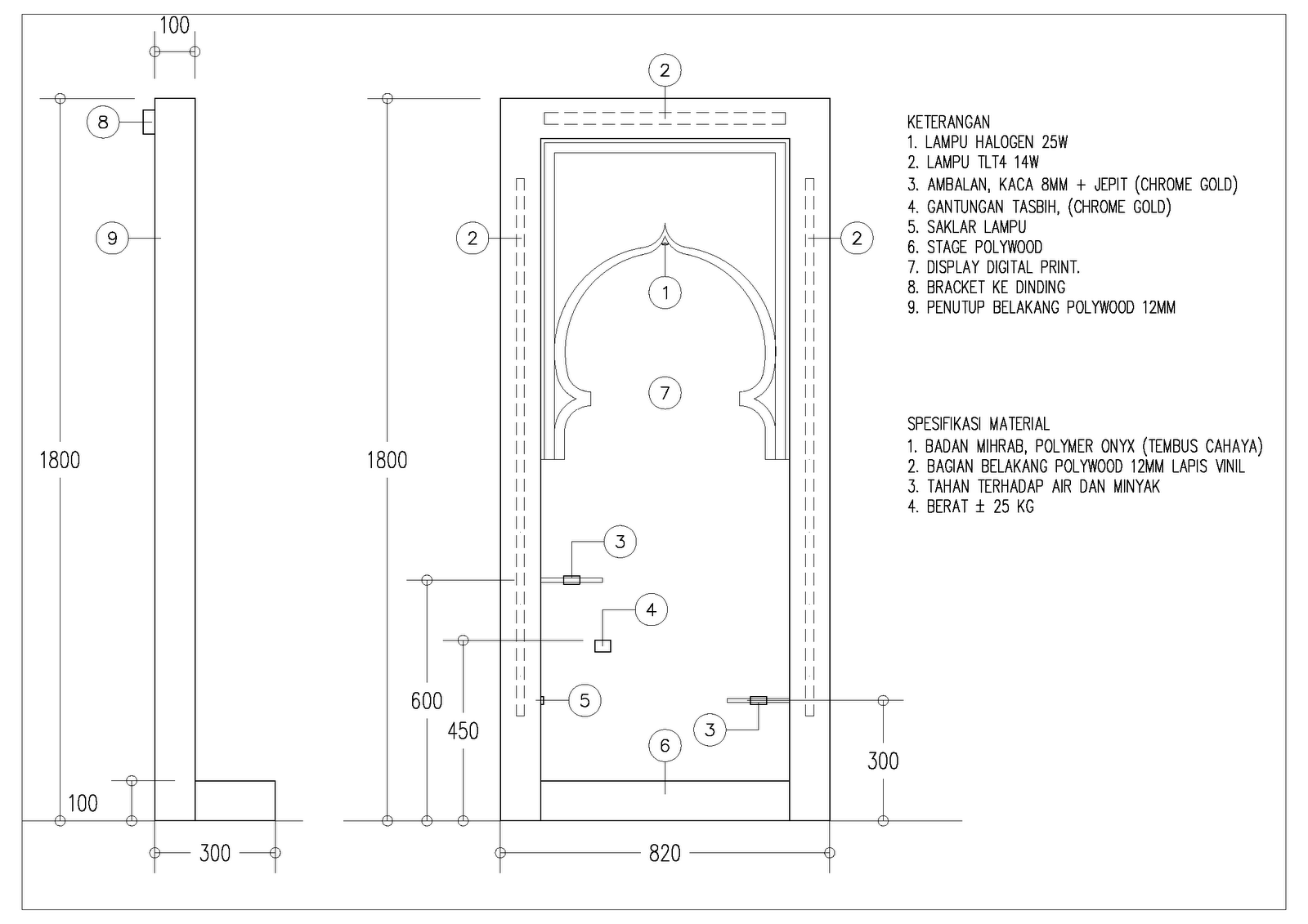 Simple Mihrab: Material & Spesifikasi