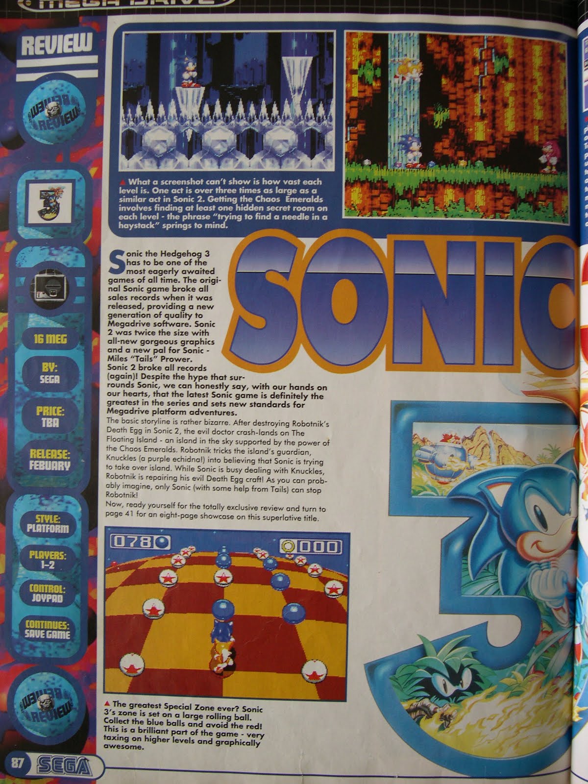 Sega Ages: UK Official Sega Magazine #2 February 1994 Sonic 3 Showcase ...