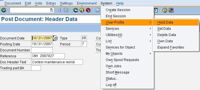 SAP e-mory: SAP Hold & Set Data
