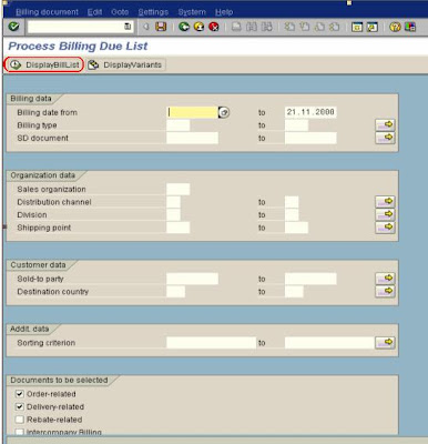 SAP e-mory: SAP VF04 Process Billing Due List
