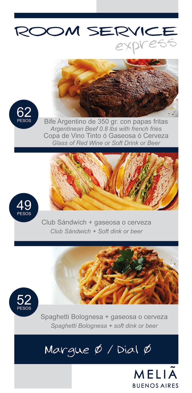 AP!: Menu Room Service Hotel Melia Buenos Aires