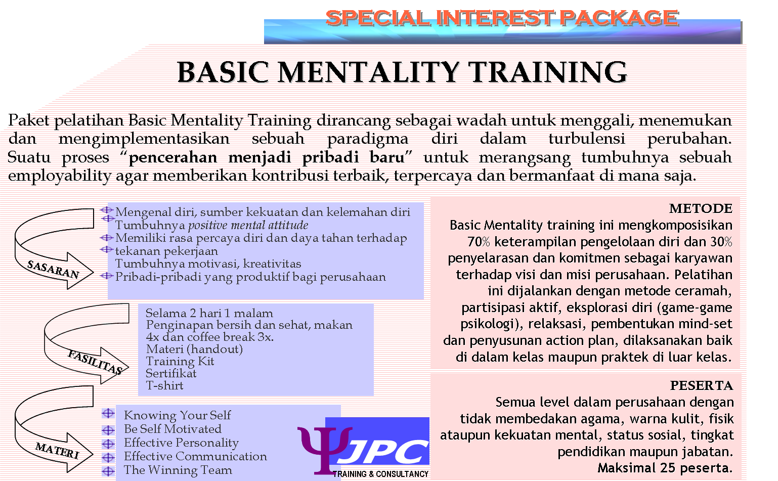 JPC Training & Consultancy: SPECIAL INTEREST PACKAGE