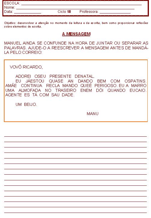 Arte da aprendizagem: Atividades: Segmentação das palavras