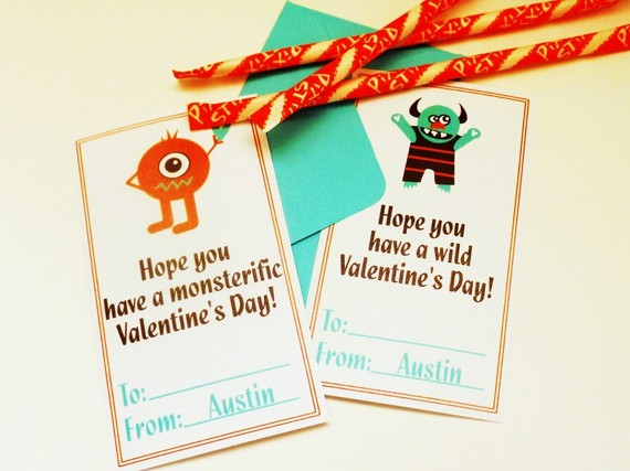 Penguin's Gift: Personalized Kids Monster Valentines Cards