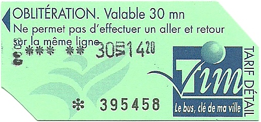 The traveler's drawer: TIM (Morlaix, Bretagne). Ticket bus valable 30 mn.