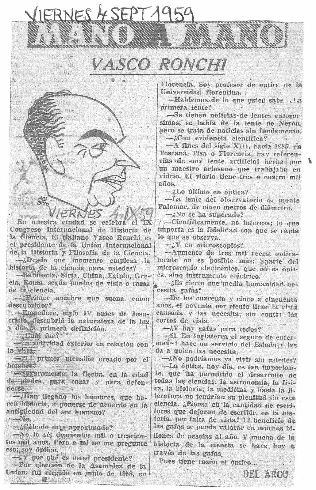 Blog homenaje a Manuel del Arco: Vasco Ronchi - 4 Septiembre 1959