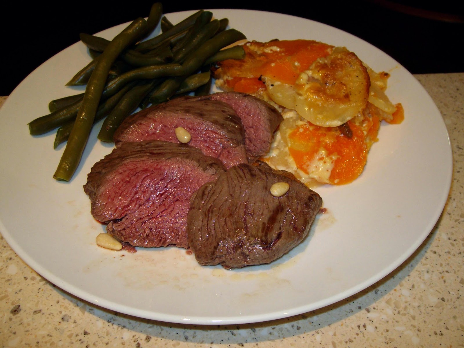 dinner with jack: Roasted venison served with herb and garlic infused ...