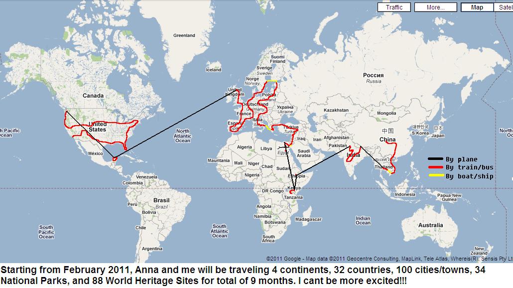 New Year! New World ---- Round-the-WORLD!: 行程 / Itinerary