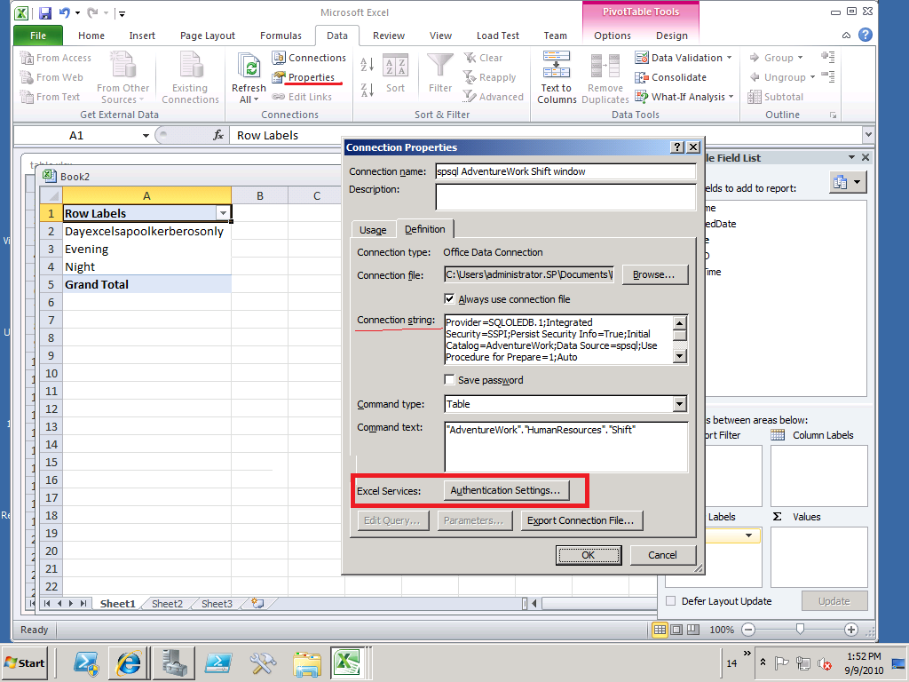 Link To Sharepoint Sharepoint 2010 Excel Services Authentication Mode