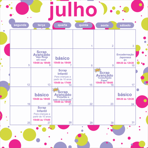 Papel & Arte: Calendário Julho