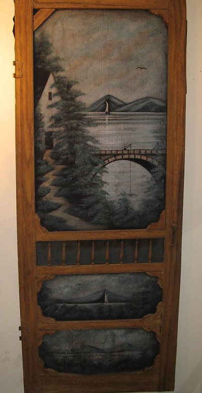 Anonymous Works: Circa 1920's-1930's Folk Art Painted Screen Door
