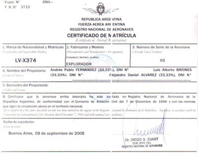 LV-X374: Certificado de Matricula