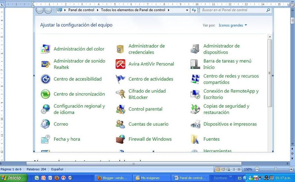 windows e internet: PANEL DE CONTROL
