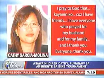 Cathy Garcia-Molina's husband dies after a bike accident