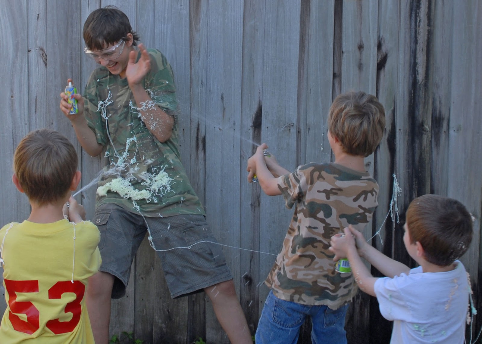 Waiting in the shade sitting on a brick ...: Fun with Silly String