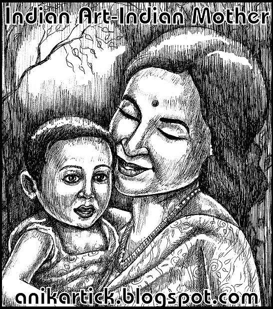 Indian Mother And Child Sketch