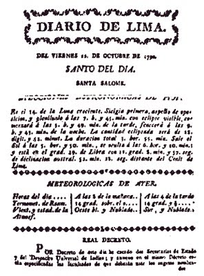 EVOLUCIÓN HISTORICA EN EL PERÚ COLONIAL: EL PRIMER DIARIO: El Diario de Lima