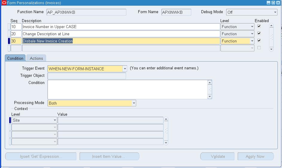 Oracle Database And Oracle Applications Disable New Button On Ap