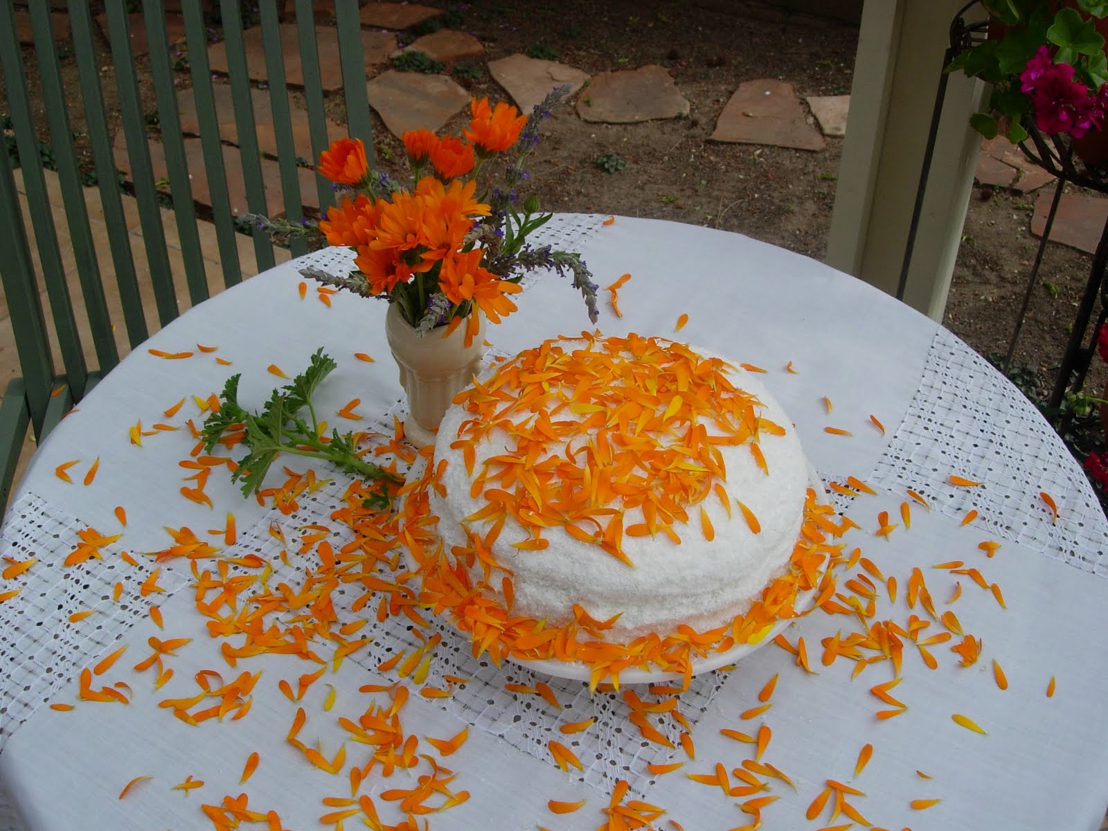 Thyme In A Bottle: Calendula Flower Cake, Pot Marigolds and Easter Ideas