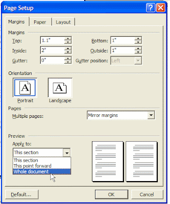 Page Setup: Paper Size, Page Orientation, Margins, and Gutter