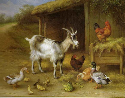 British Art: Edgar Hunt - A Goat with Farmyard Fowl