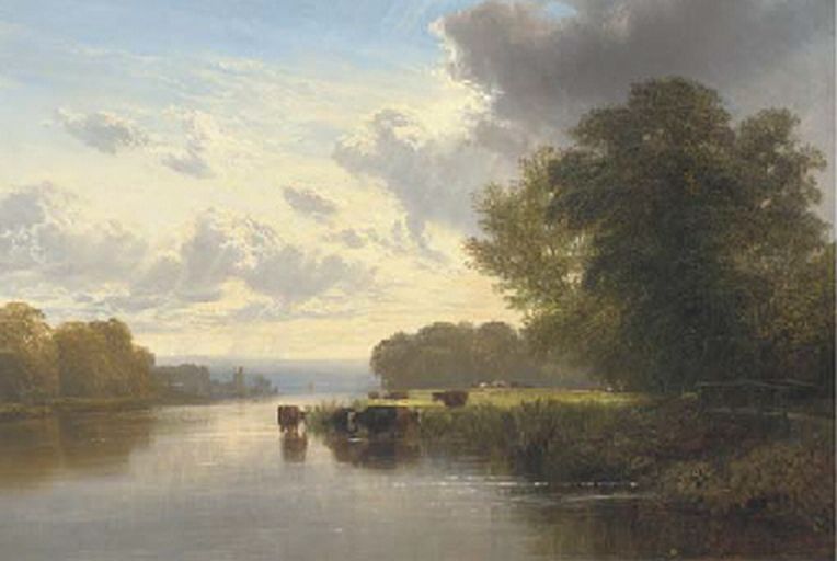 British Art: George Cole - Cattle watering on the Thames