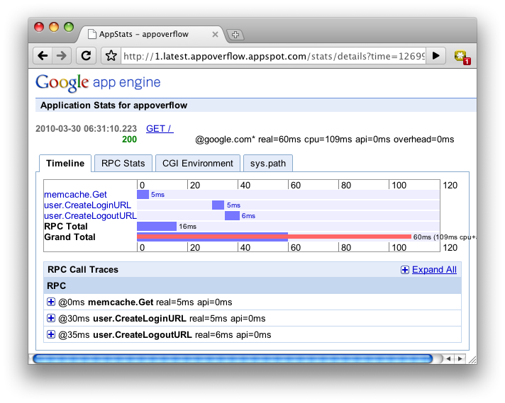Google App Engine Blog: Easy Performance Profiling with Appstats