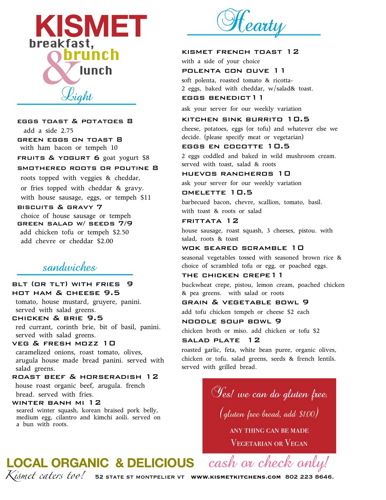 KISMET: new brunch and lunch menu!