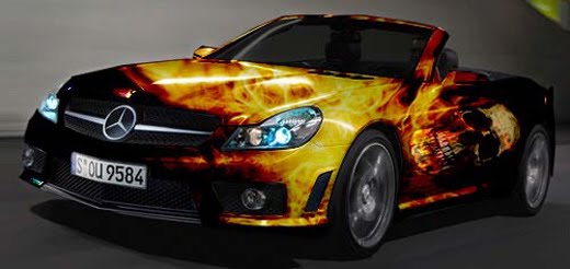 Skull and Fire Airbrush Designs on Mercedes CLK | Car Modification 2011