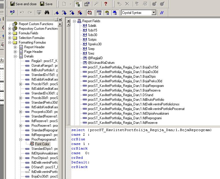 Crystal reports change report field/cell font color with case/switch ...