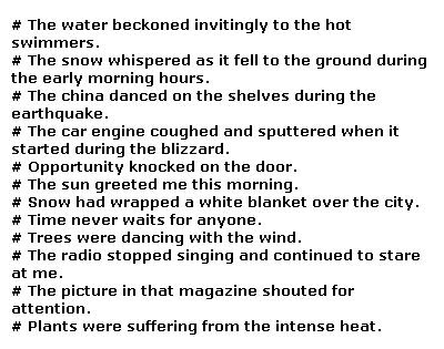 personification examples for kids